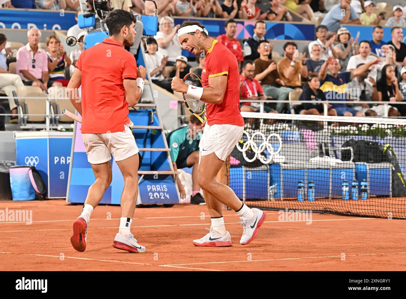 Paris, France. 31st July, 2024. Rafael Nadal and partner Carlos Alcaraz ...