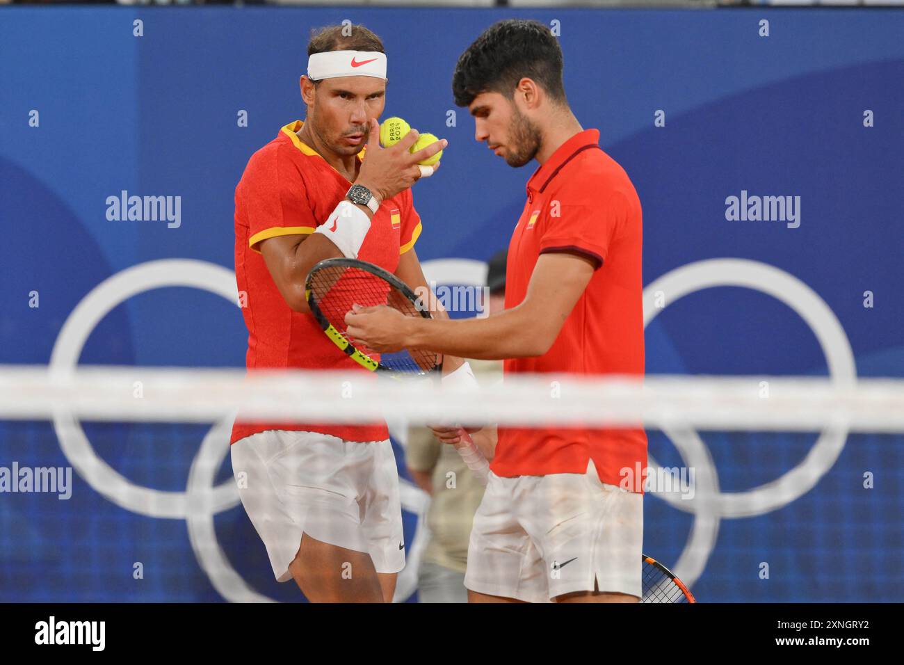 Paris, France. 31st July, 2024. Rafael Nadal and partner Carlos Alcaraz ...