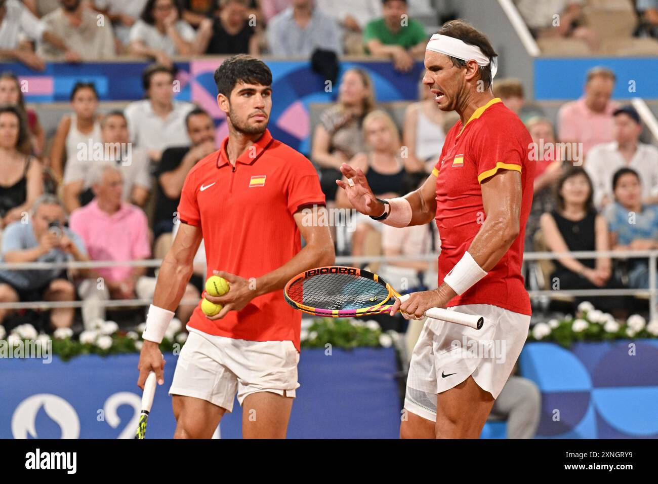 Paris, France. 31st July, 2024. Rafael Nadal and partner Carlos Alcaraz ...