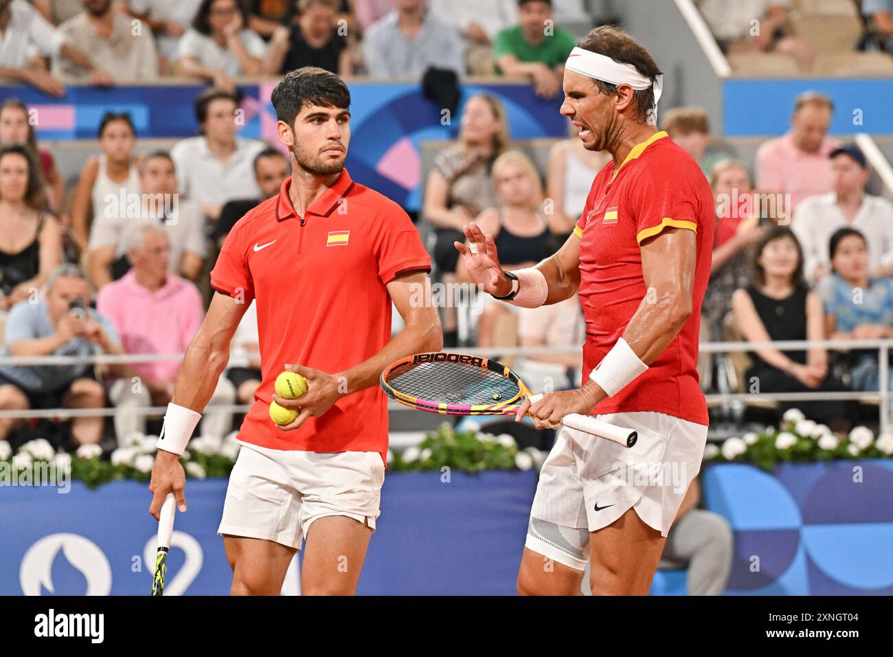 Paris, France. 31st July, 2024. Rafael Nadal and partner Carlos Alcaraz ...