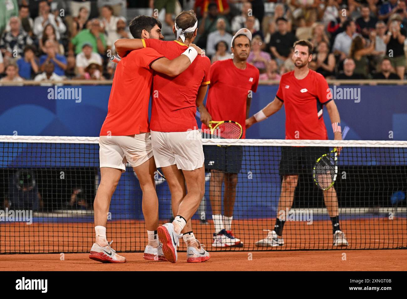 Paris, France. 31st July, 2024. Rafael Nadal and partner Carlos Alcaraz ...