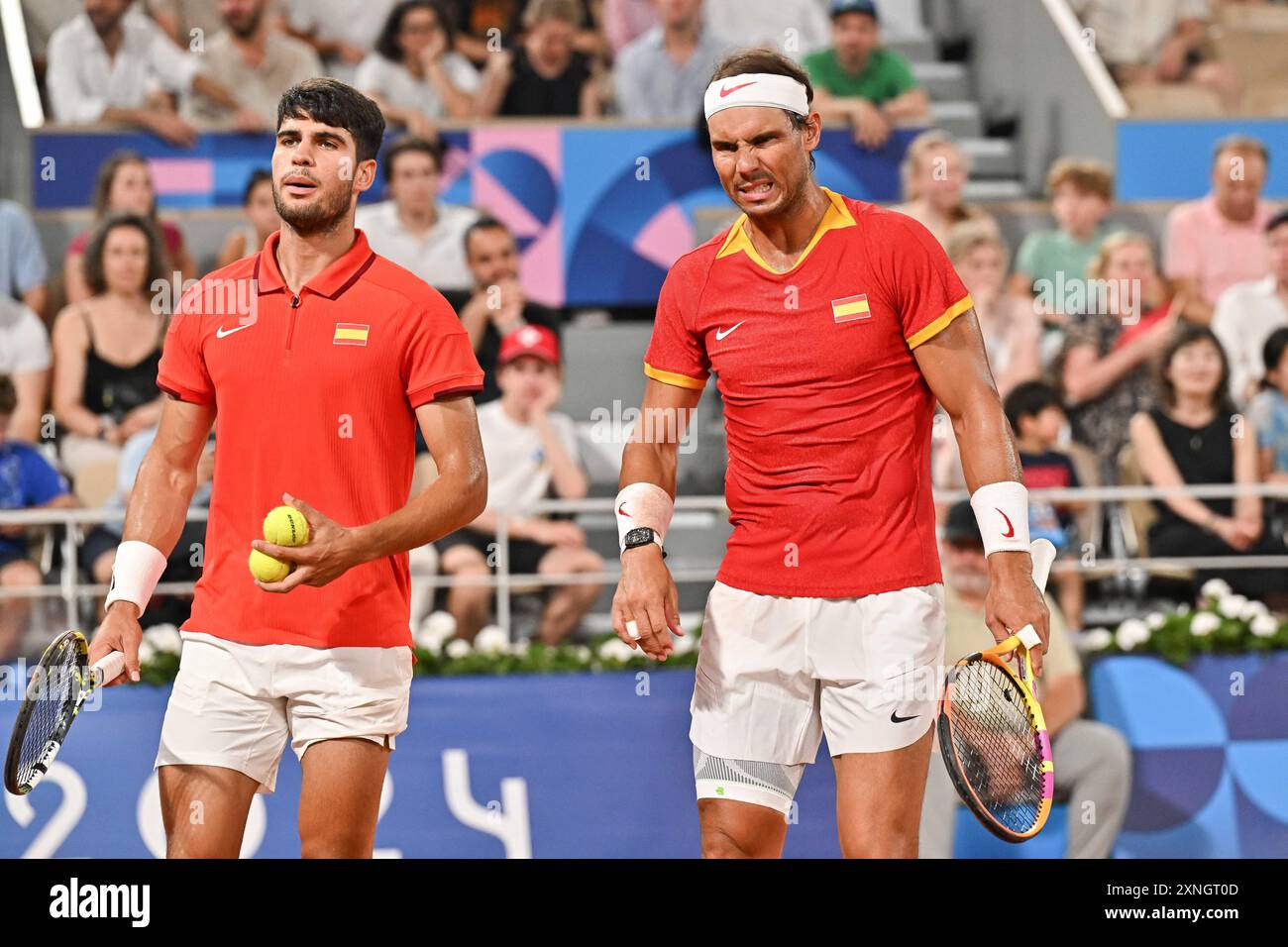 Paris, France. 31st July, 2024. Rafael Nadal and partner Carlos Alcaraz ...