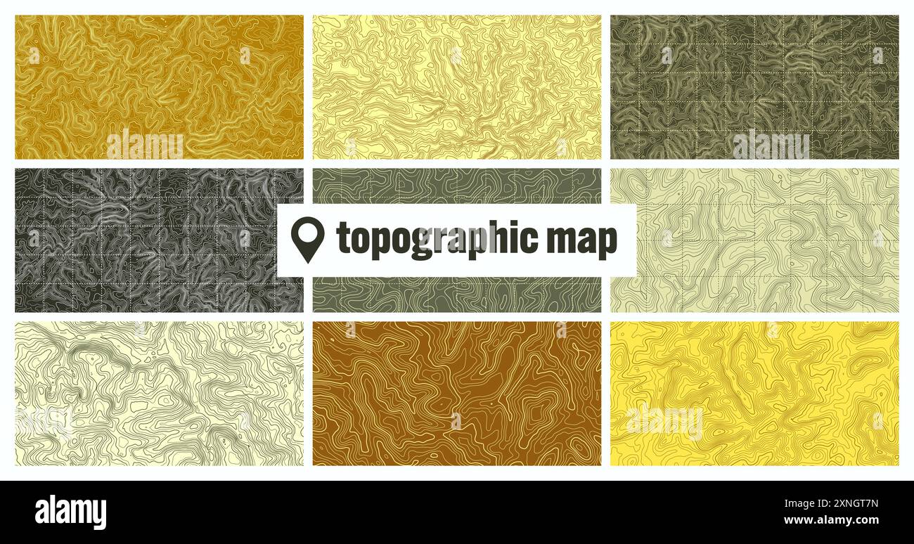 Colorful topographic map with contour lines. Geographic terrain grid ...