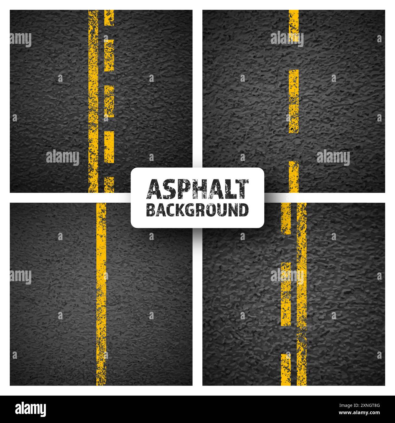 Asphalt road with yellow cracked lane marking, concrete highway surface ...