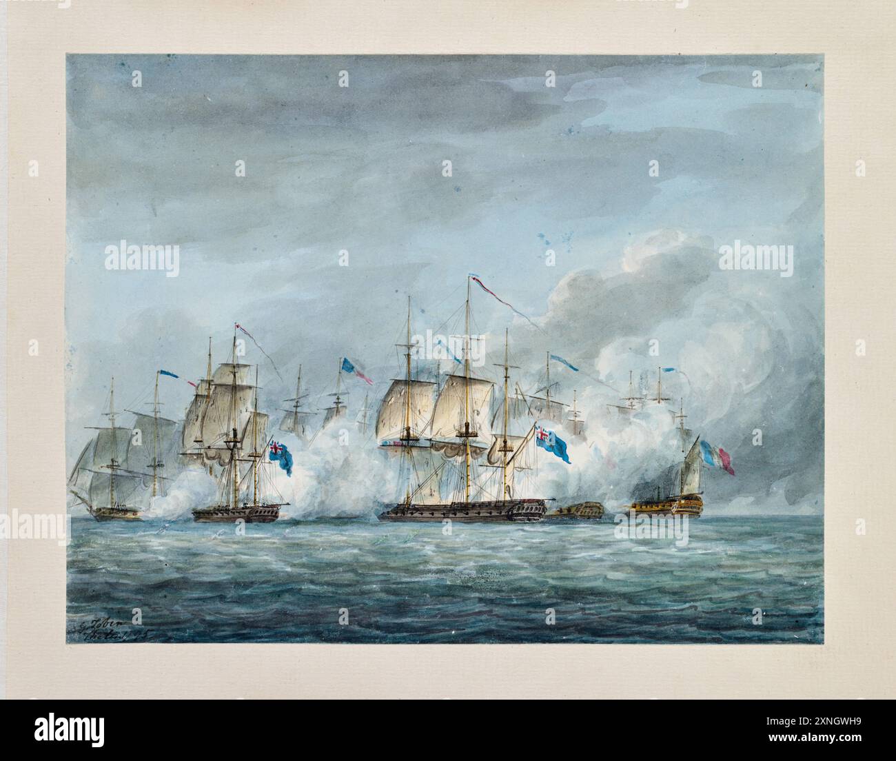 Naval watercolour drawings / by George Tobin 1790s. Engagement between the Thetis and the Hussar ...