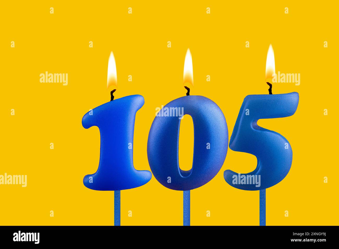 Blue birthday candle on yellow background - Number 105 Stock Photo - Alamy