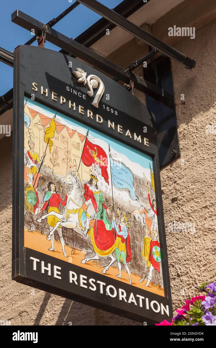 England, Kent, Sevenoaks, The High Street, The Restoration Pub Sign ...