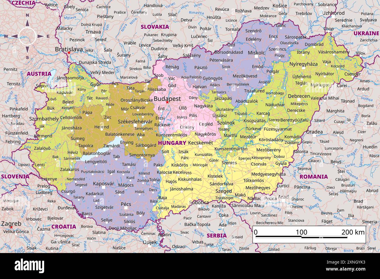 Detailed political Map of Hungary Stock Vector Image & Art - Alamy