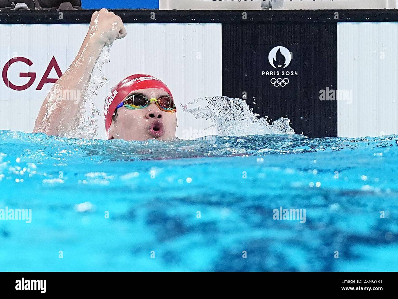 Paris, France. 31st July, 2024. Pan Zhanle of China celebrates after ...