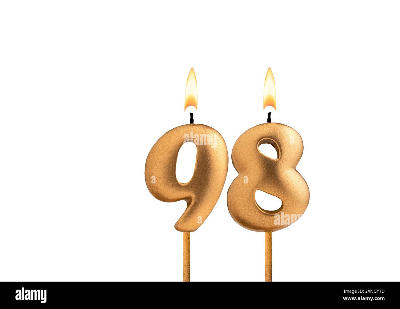 Birthday number 98 - Golden candle on white background Stock Photo - Alamy