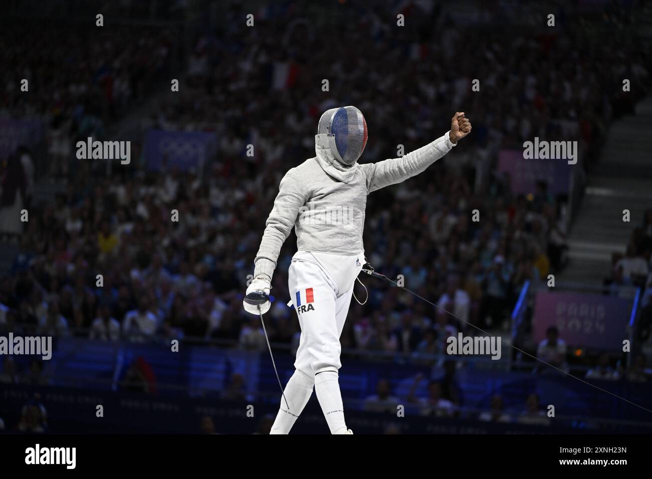 Paris - France, July 31, 2024, French fencing team, defeats Italian ...