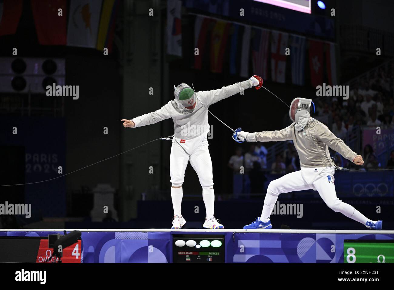 Paris - France, July 31, 2024, French fencing team, defeats Italian ...