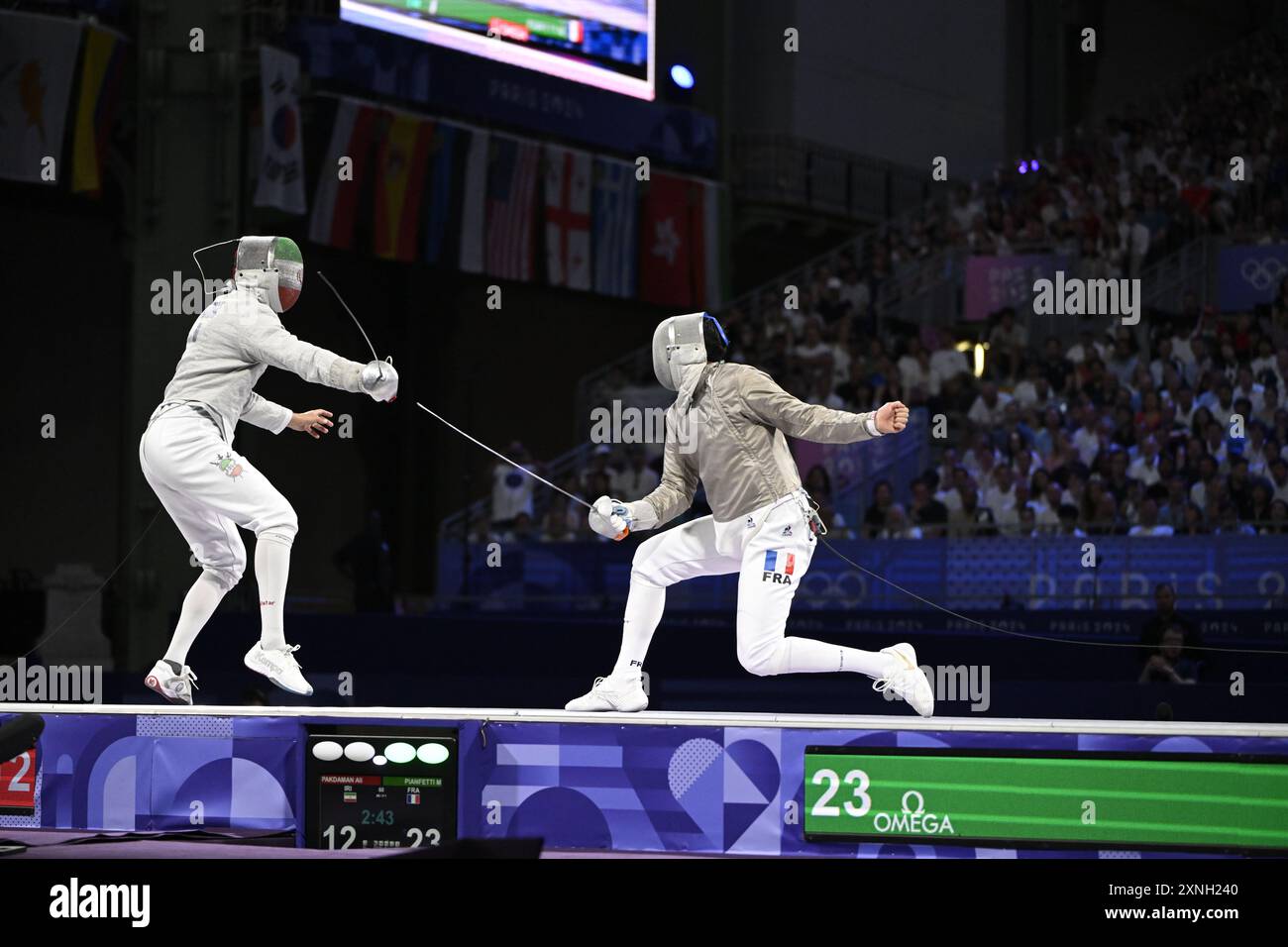 Paris - France, July 31, 2024, French fencing team, defeats Italian ...