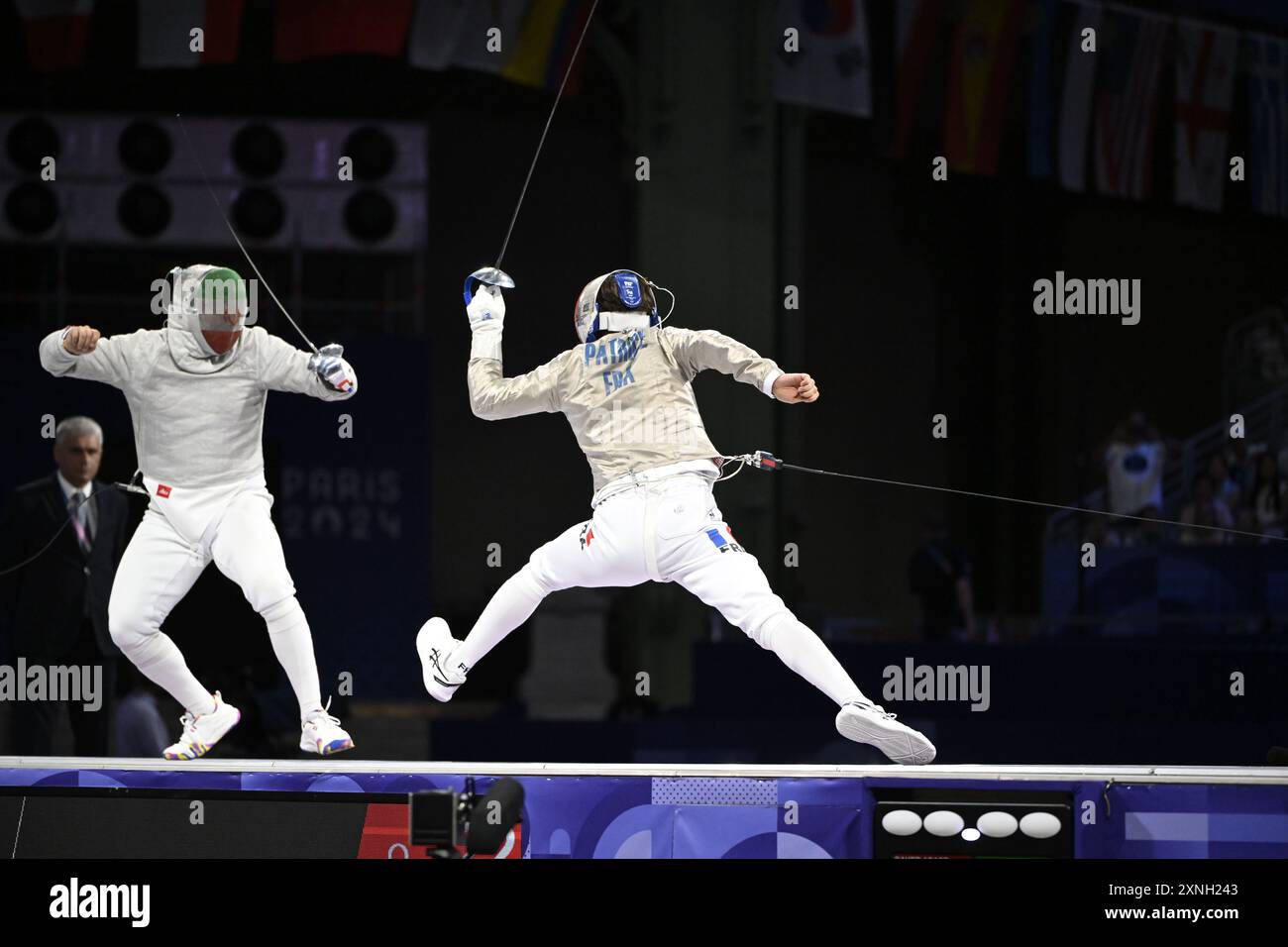 Paris - France, July 31, 2024, French fencing team, defeats Italian ...