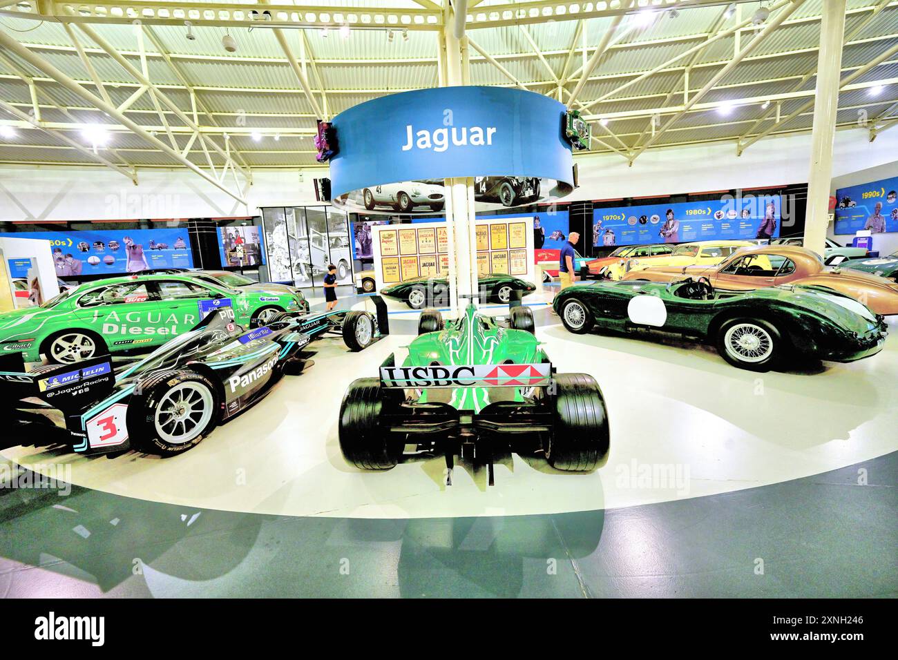 British Motor Museum Gaydon entance hall to the museum with racing cars ...