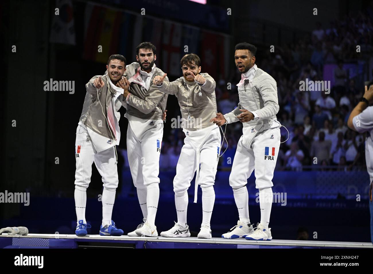 Paris - France, July 31, 2024, French fencing team, defeats Italian ...