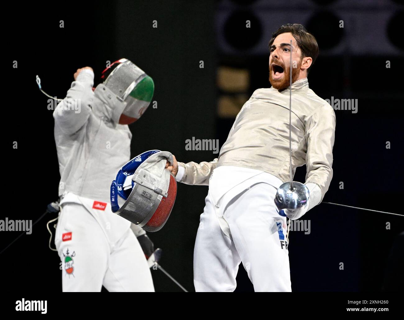 Paris - France, July 31, 2024, French fencing team, defeats Italian ...