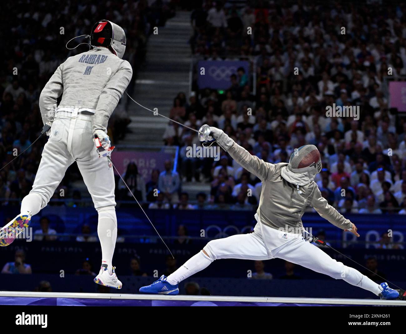 Paris - France, July 31, 2024, French fencing team, defeats Italian ...