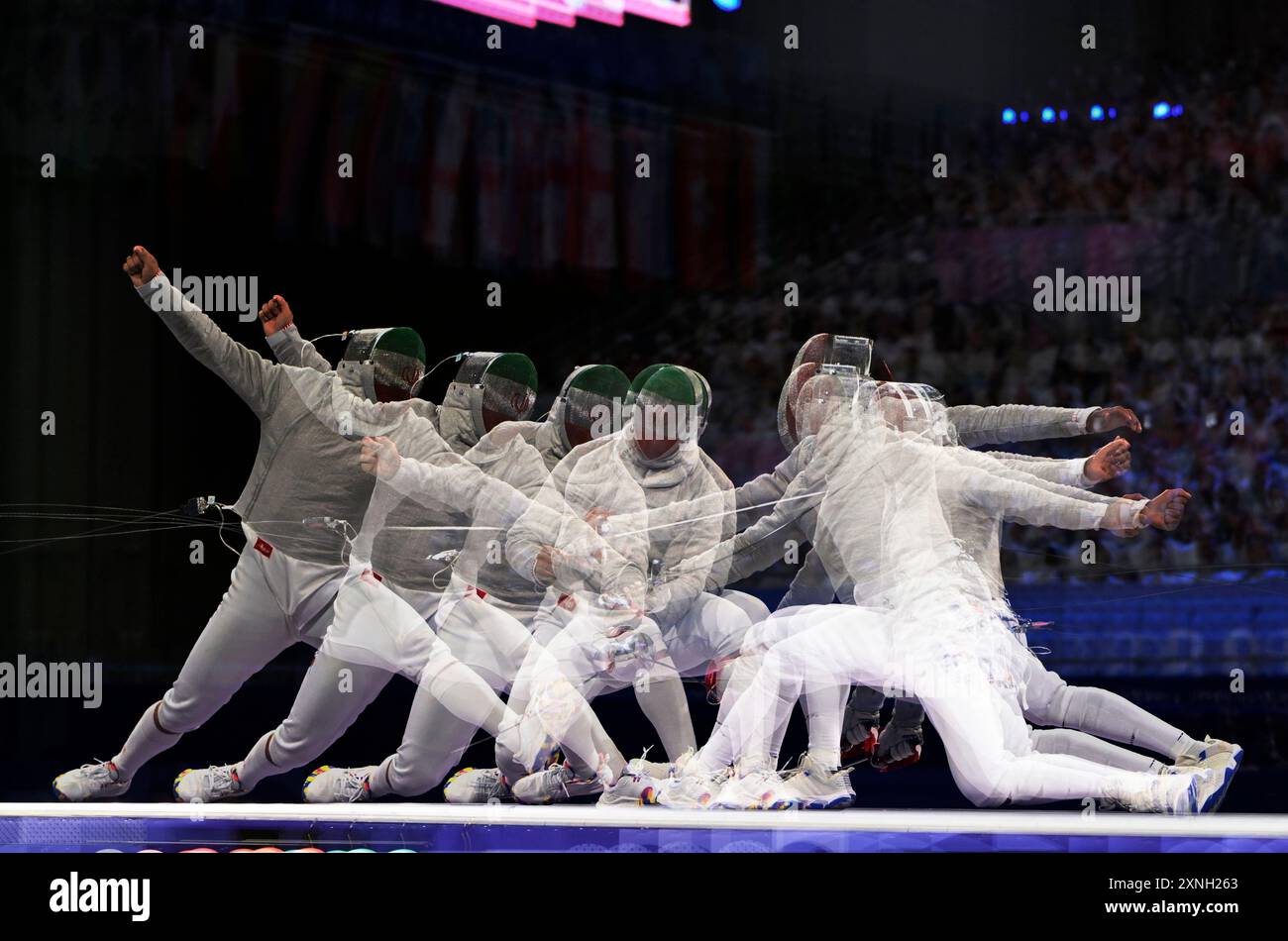 Paris - France, July 31, 2024, French fencing team, defeats Italian ...