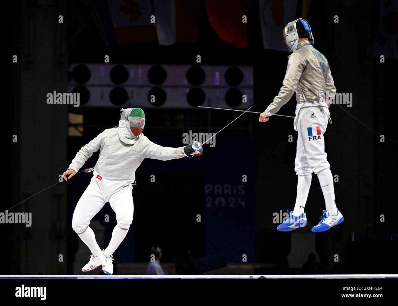 Paris - France, July 31, 2024, French fencing team, defeats Italian ...