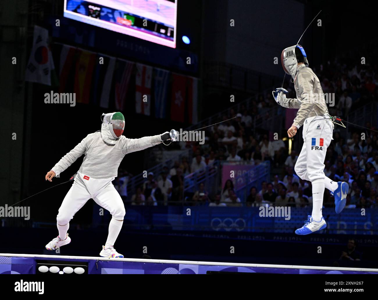 Paris - France, July 31, 2024, French fencing team, defeats Italian ...