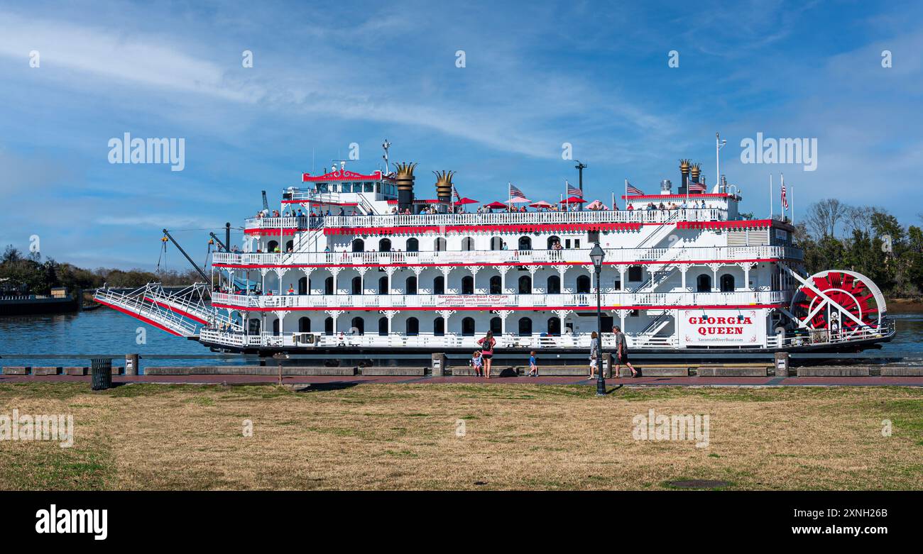 Sternwheeler Georgia Queen passing the Olympic Cauldron on the Savannah ...