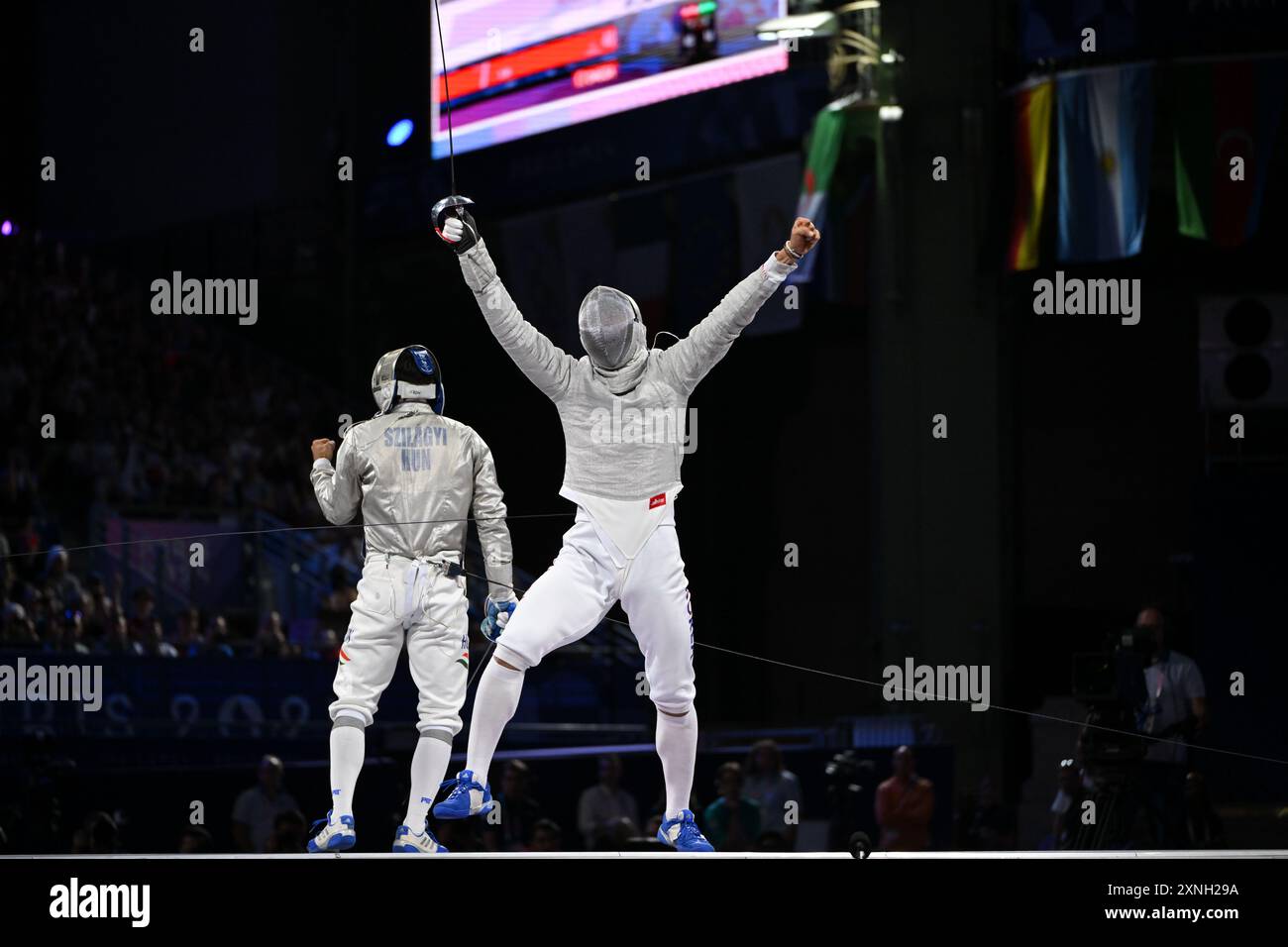 Paris - France, July 31, 2024, French fencing team, defeats Italian ...