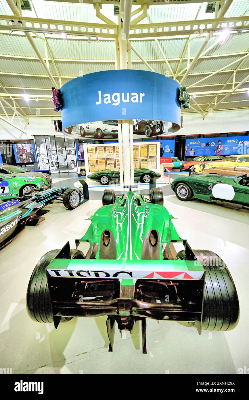 British Motor Museum Gaydon entance hall to the museum with racing cars ...