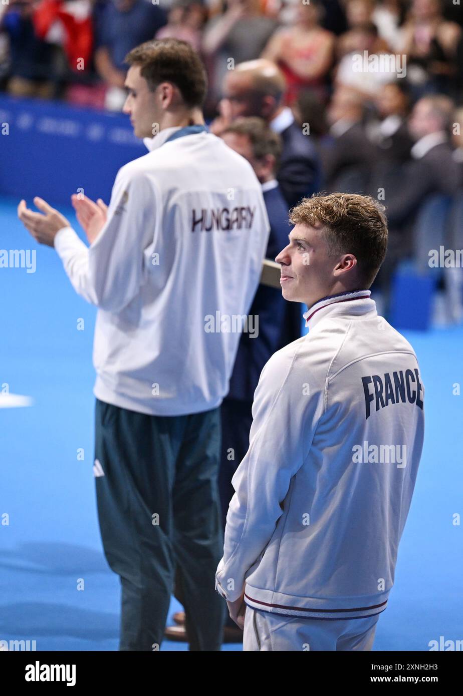 Paris, France. 31st July, 2024. Gold medalist Leon Marchand of France ...
