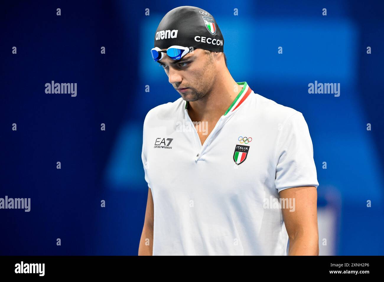 Paris, France. 31st July, 2024. Thomas Ceccon of Italy prepares to ...