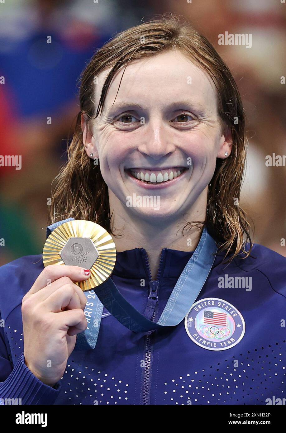 Paris, France. 31st July, 2024. Gold medalist Katie Ledecky of the ...