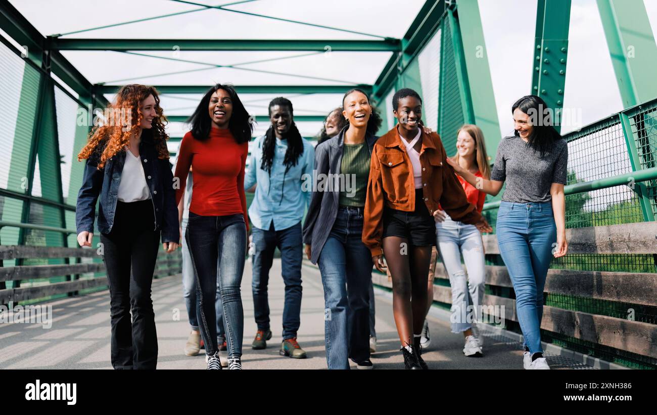 Young multiracial group of friends having fun in travel vacations ...
