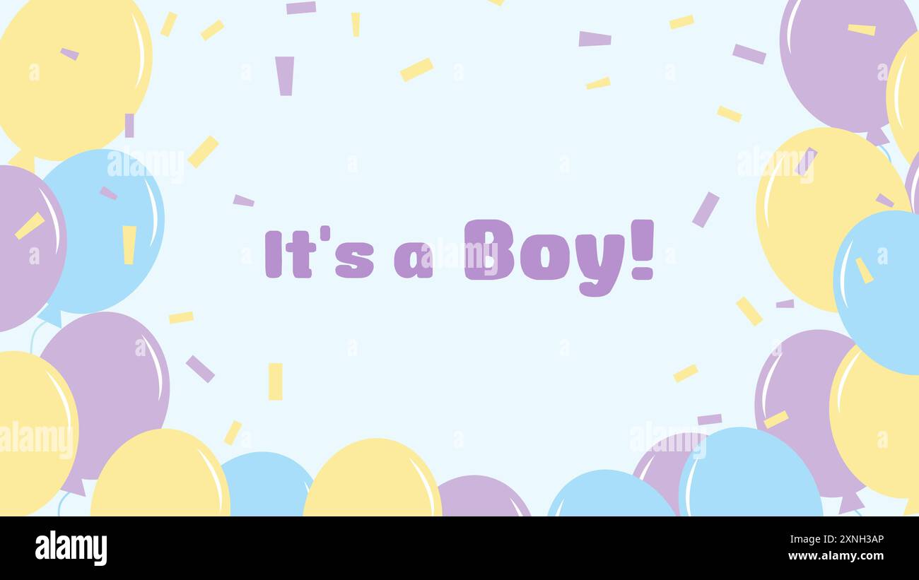 Gender party banner postcard boy or girl. Balloons are colored. Baby ...