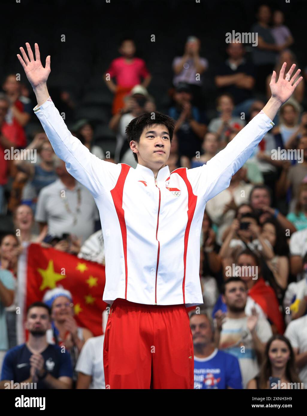 Paris, France. 31st July, 2024. Gold medalist Pan Zhanle of China ...