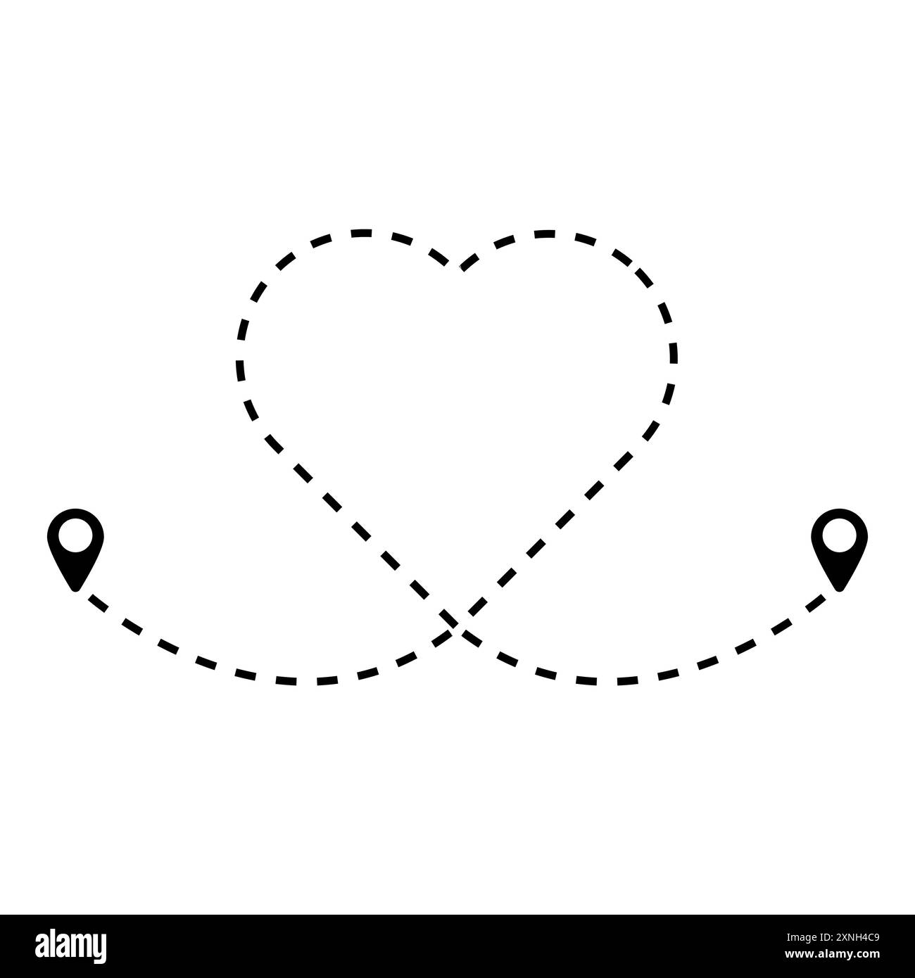 Dotted line heart route. Black dashed line forming heart shape ...