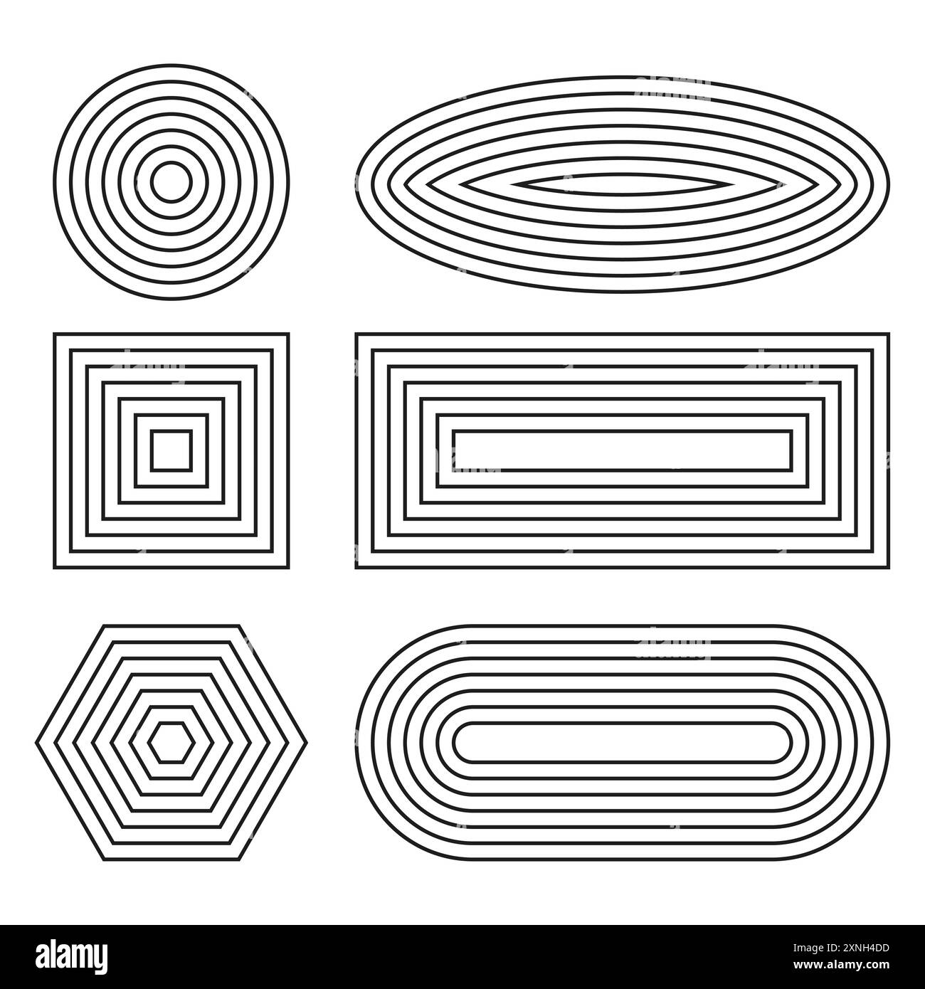 Concentric geometric shapes. Vector outline set. Minimalist pattern ...