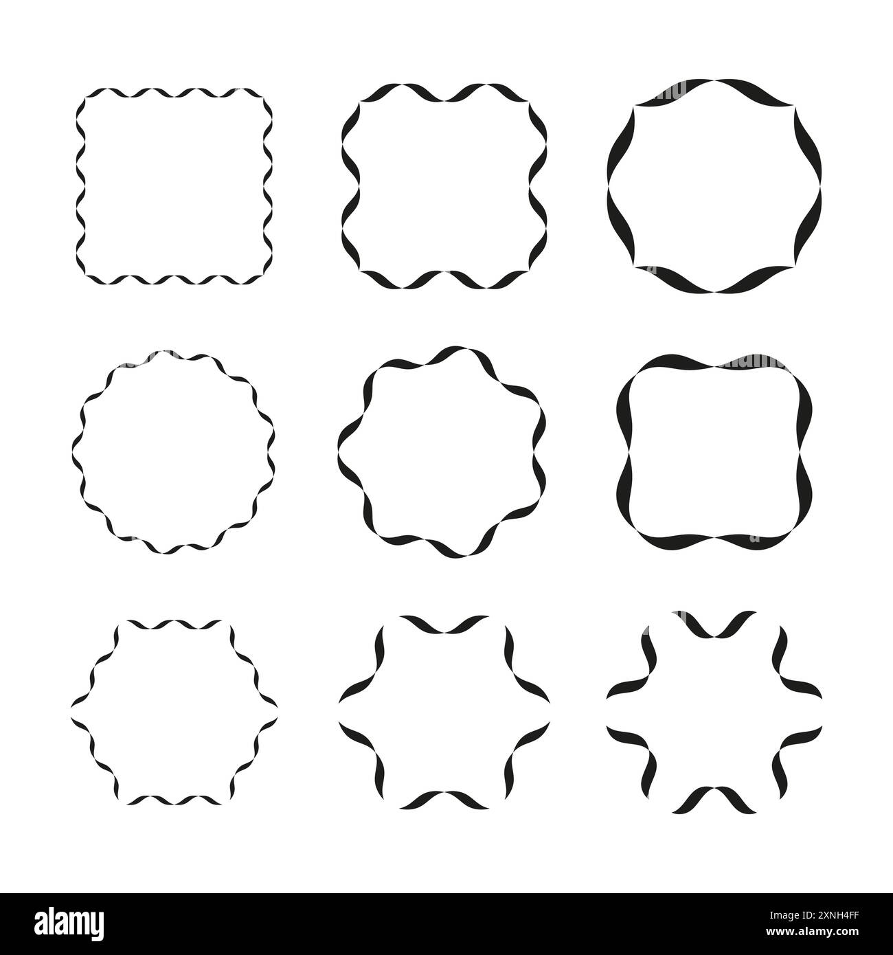Wave frame vector set. Wavy border shapes. Black abstract frames ...