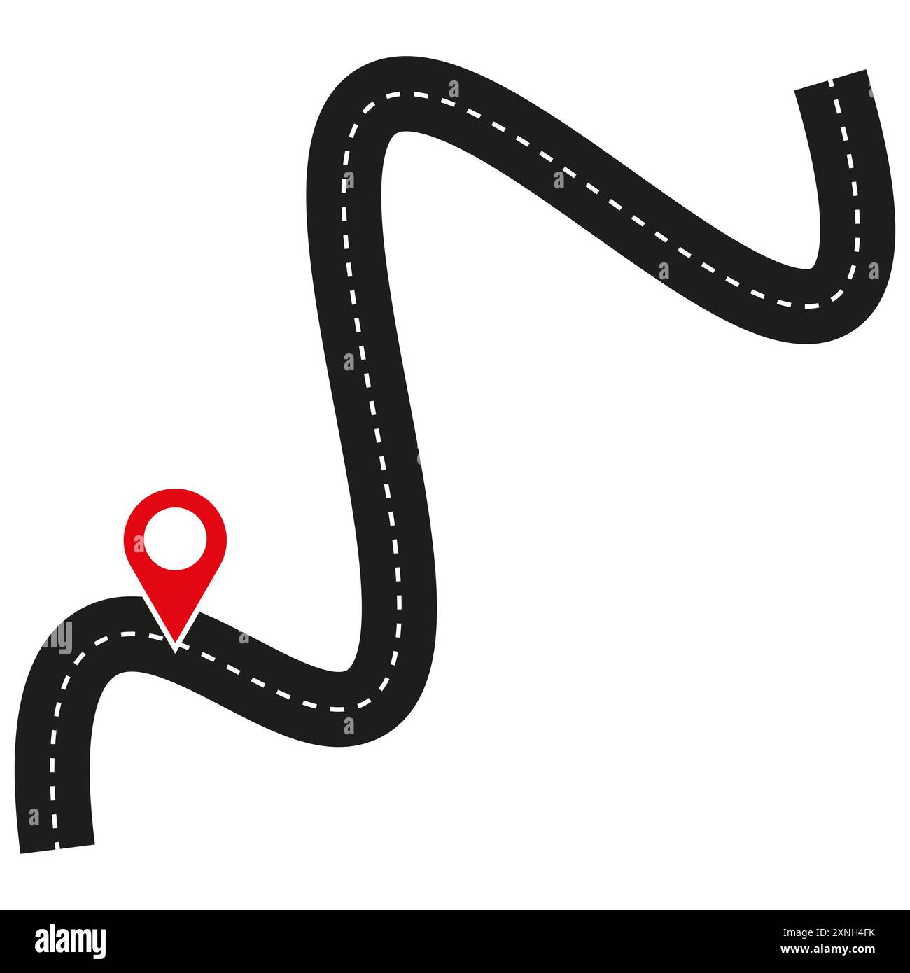 Curved road with location pin. Black and red. Navigation and travel ...