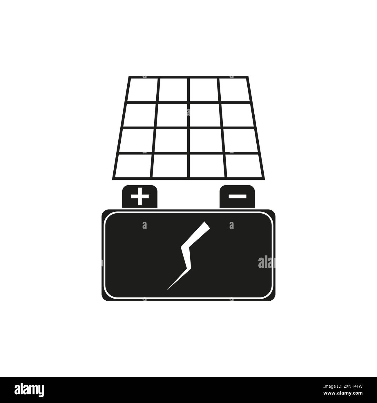 Solar panel and battery icon. Black simple shapes. Energy storage ...