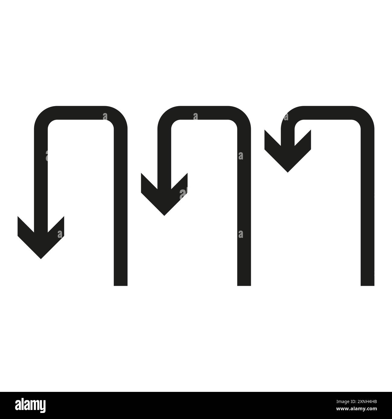 Downward arrow icons. Navigation vector symbols. Black directional shapes. Simple minimalist ...