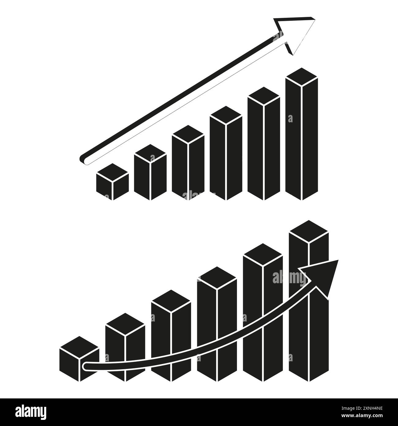 Growth bar chart. Black ascending bars. Upward arrows. Vector graphic ...