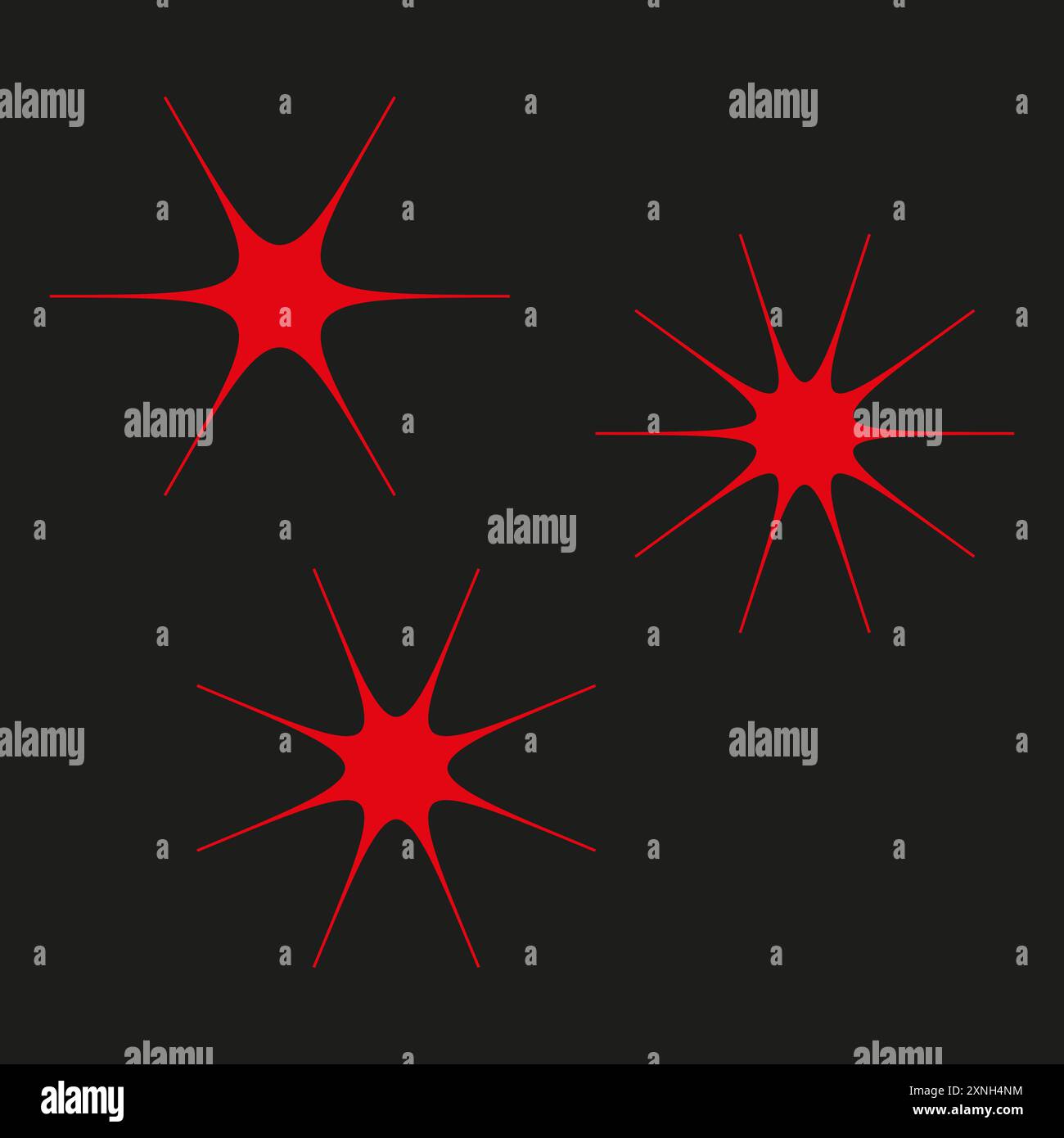 Red starbursts on black. Bold vector icons. Abstract star shapes ...