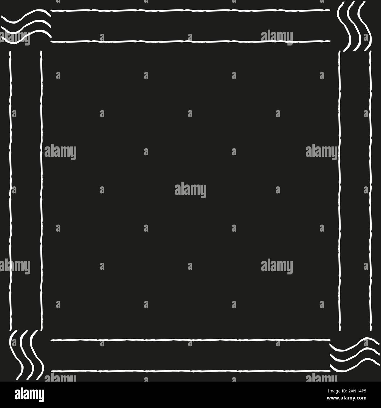 Hand drawn frame. Wavy white lines. Black background. Simple vector ...