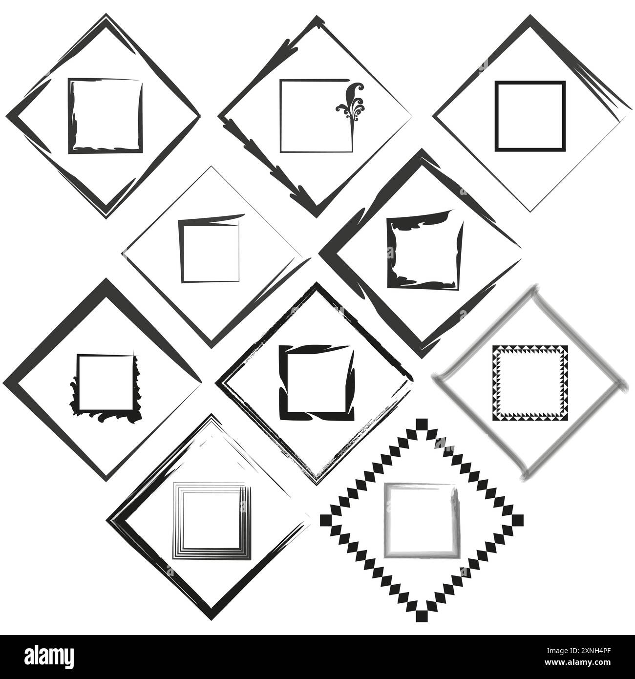 Hand drawn square frames. Eleven vector outlines. Black and white ...