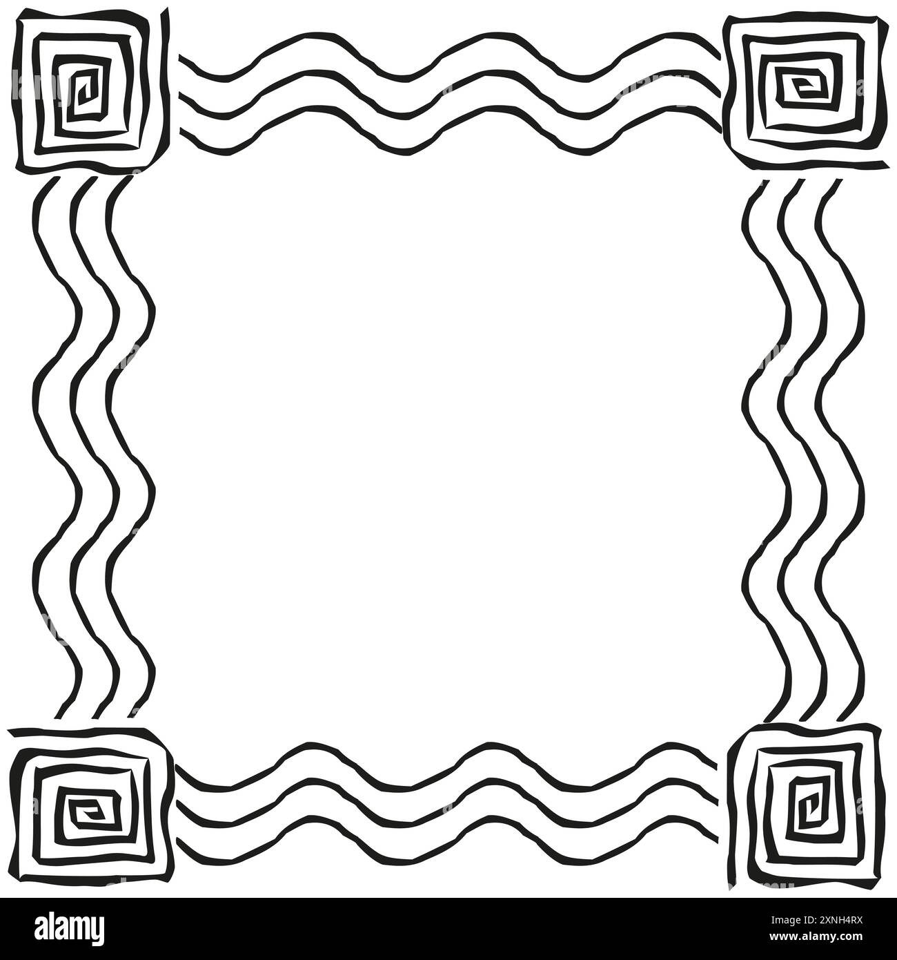 Abstract wavy frame. Hand drawn vector border. Black sketchy design ...
