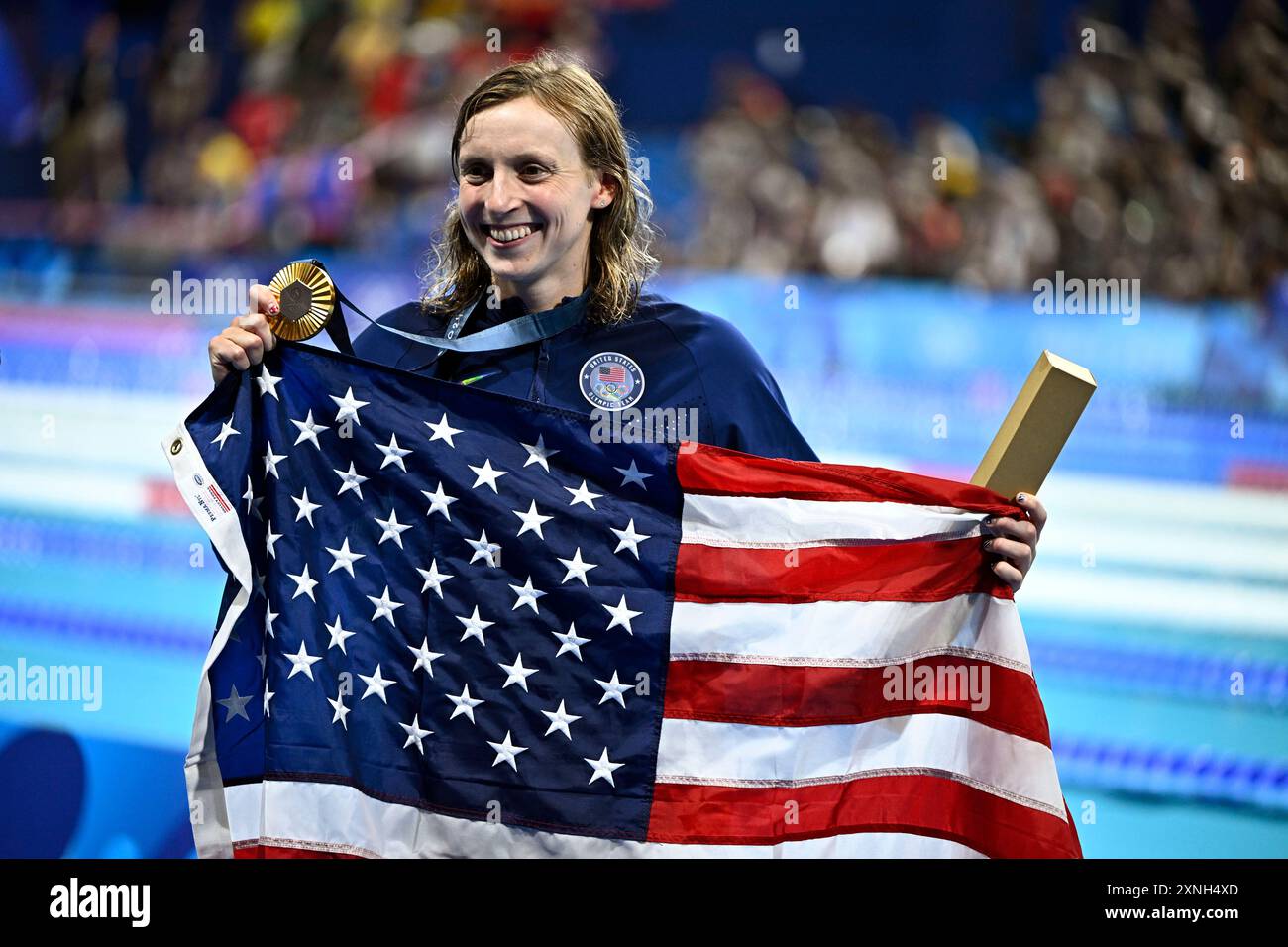 Paris, France. 31st July, 2024. Gold medalist Katie Ledecky of the ...