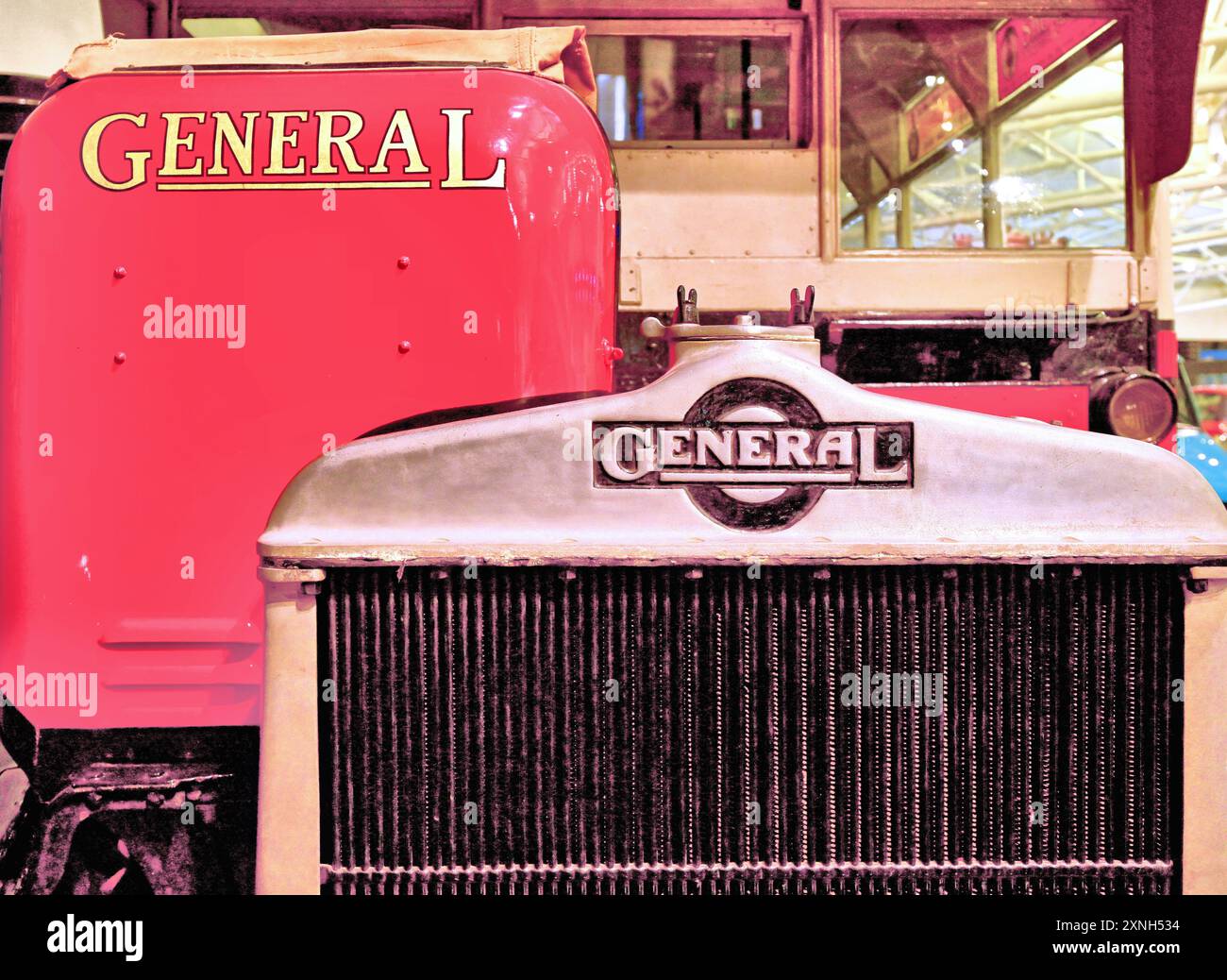 British Motor Museum Gaydon a 1930s vintage General bus with radiator ...