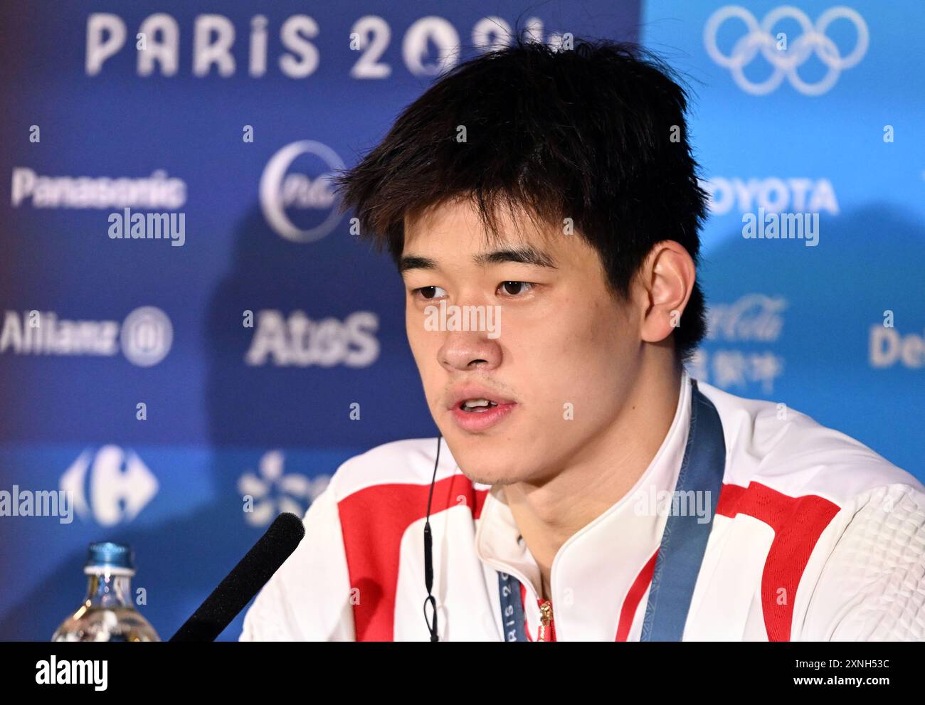 Paris, France. 31st July, 2024. Gold medalist Pan Zhanle of China ...