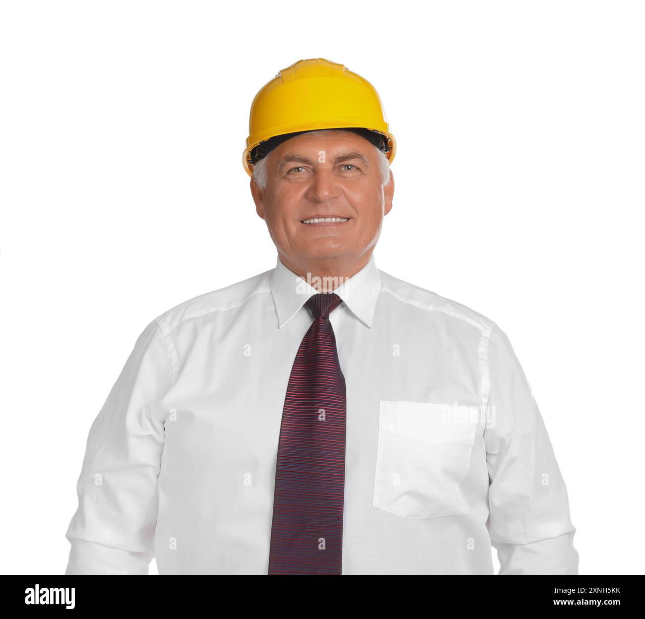 Engineer in hard hat on white background Stock Photo - Alamy