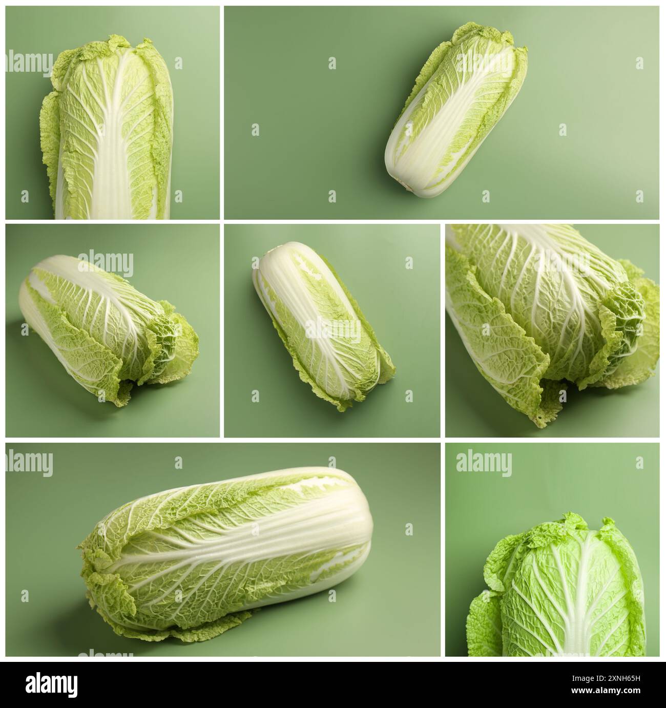 Fresh Chinese cabbage on different green background, collage Stock ...